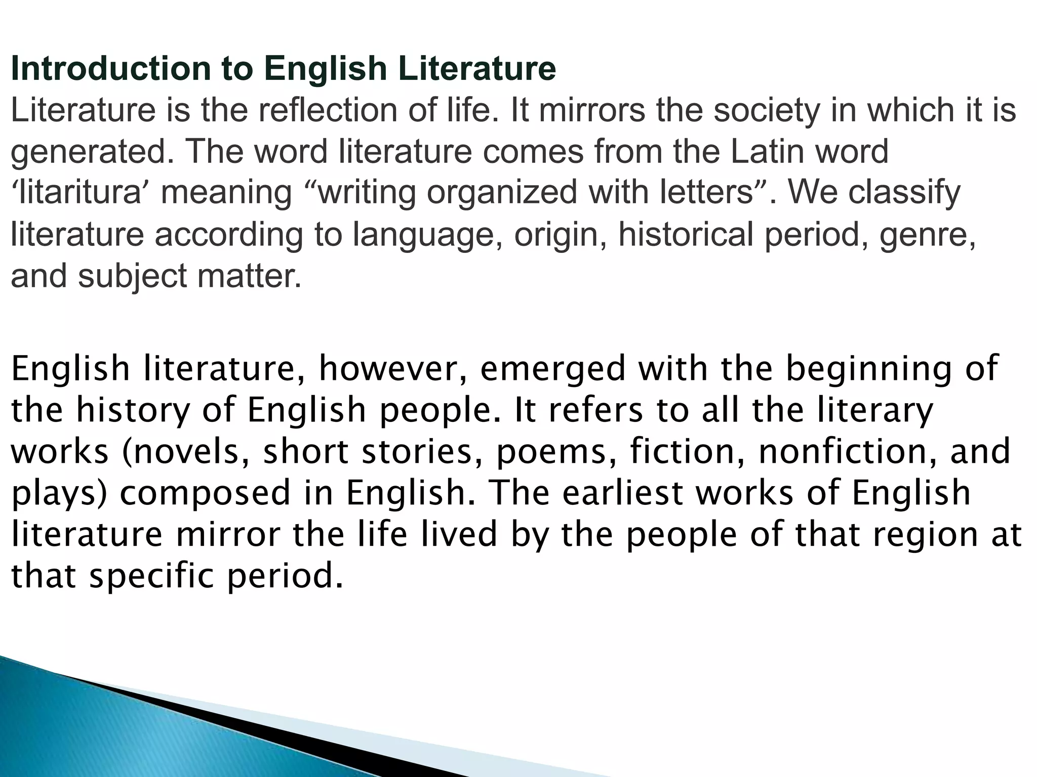Introduction and history of english literature | PPTX
