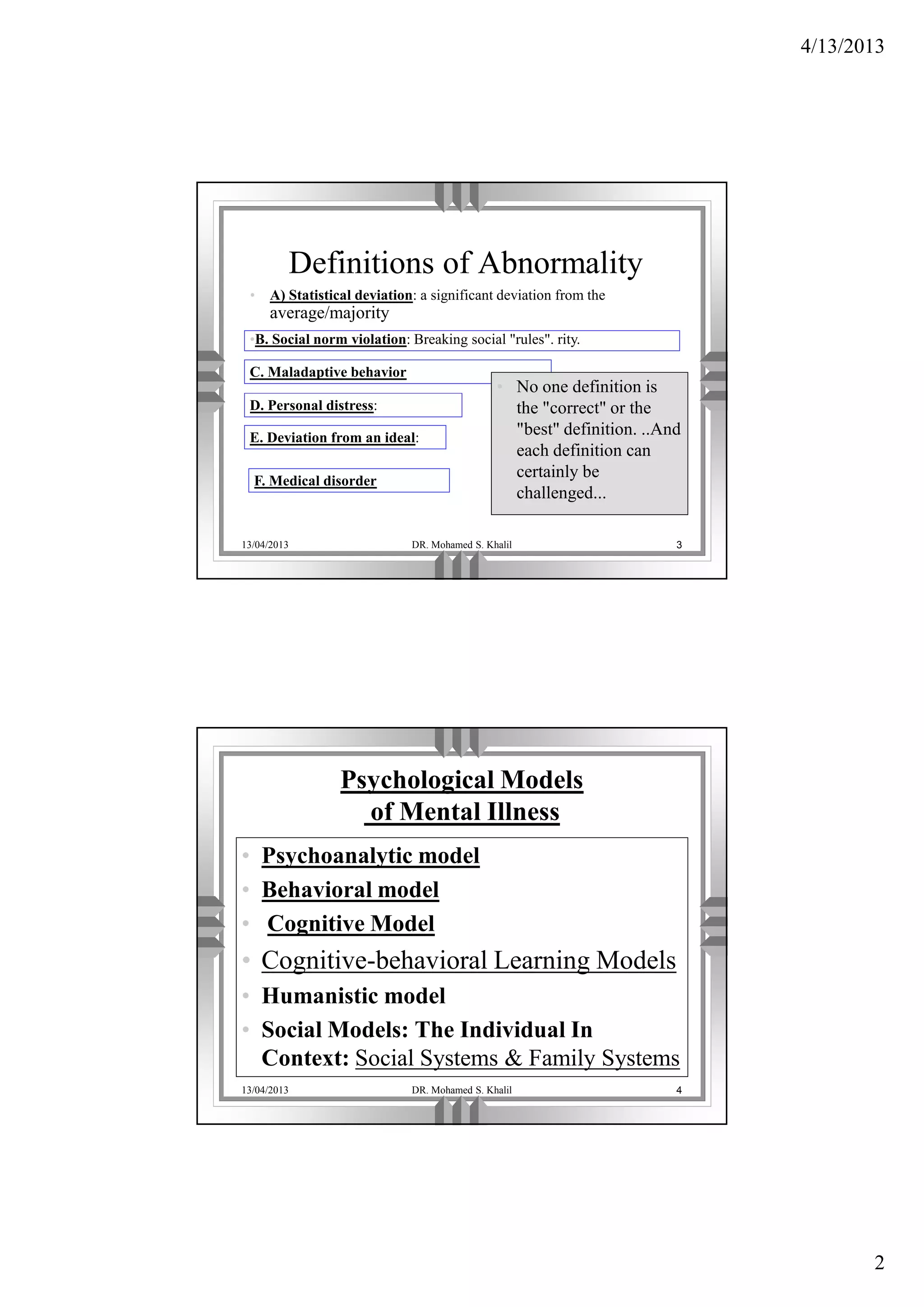 Introduction and history of mental illness abnormal behaviour | PDF
