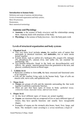 Introduction and scope of anatomy and physiology | PDF