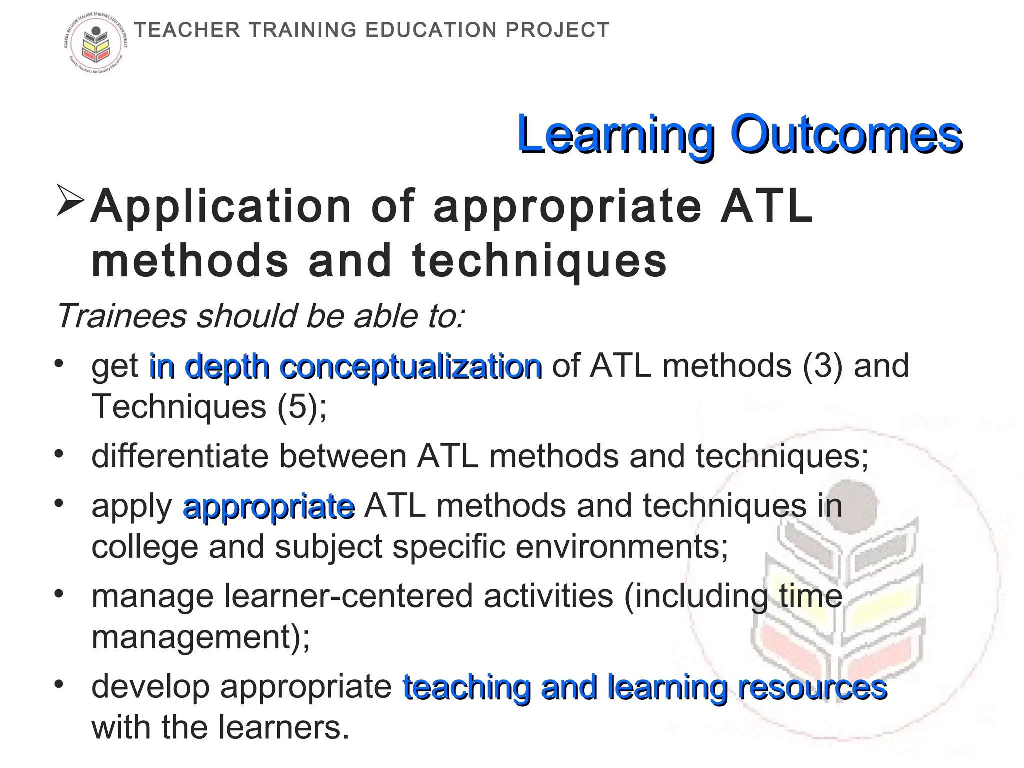 Introduction atl training and learning outcomes | PPT
