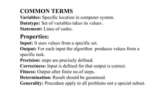 Introduction ,characteristics, properties,pseudo code conventions | PPTX