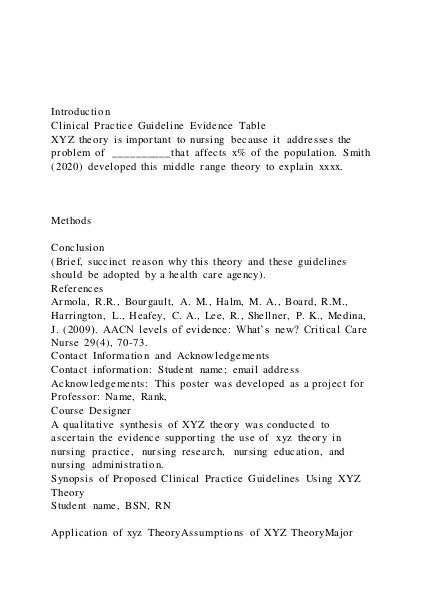 IntroductionClinical Practice Guideline Evidence TableXYZ | PDF