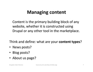Introduction to Drupal 7 - Basic Functionalities and Content management | PPT