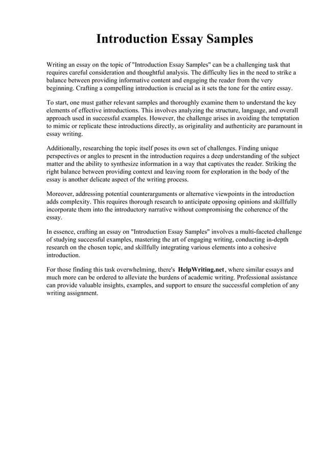 Introduction Essay Samples | PDF