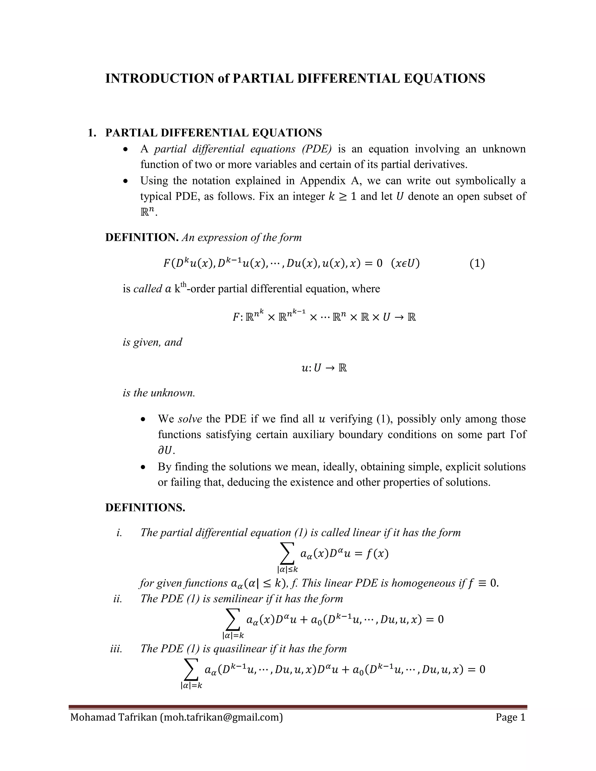 Introduction of Partial Differential Equations | PDF