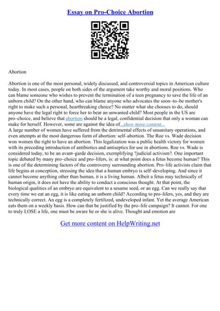 Introduction For Abortion Essay | PDF