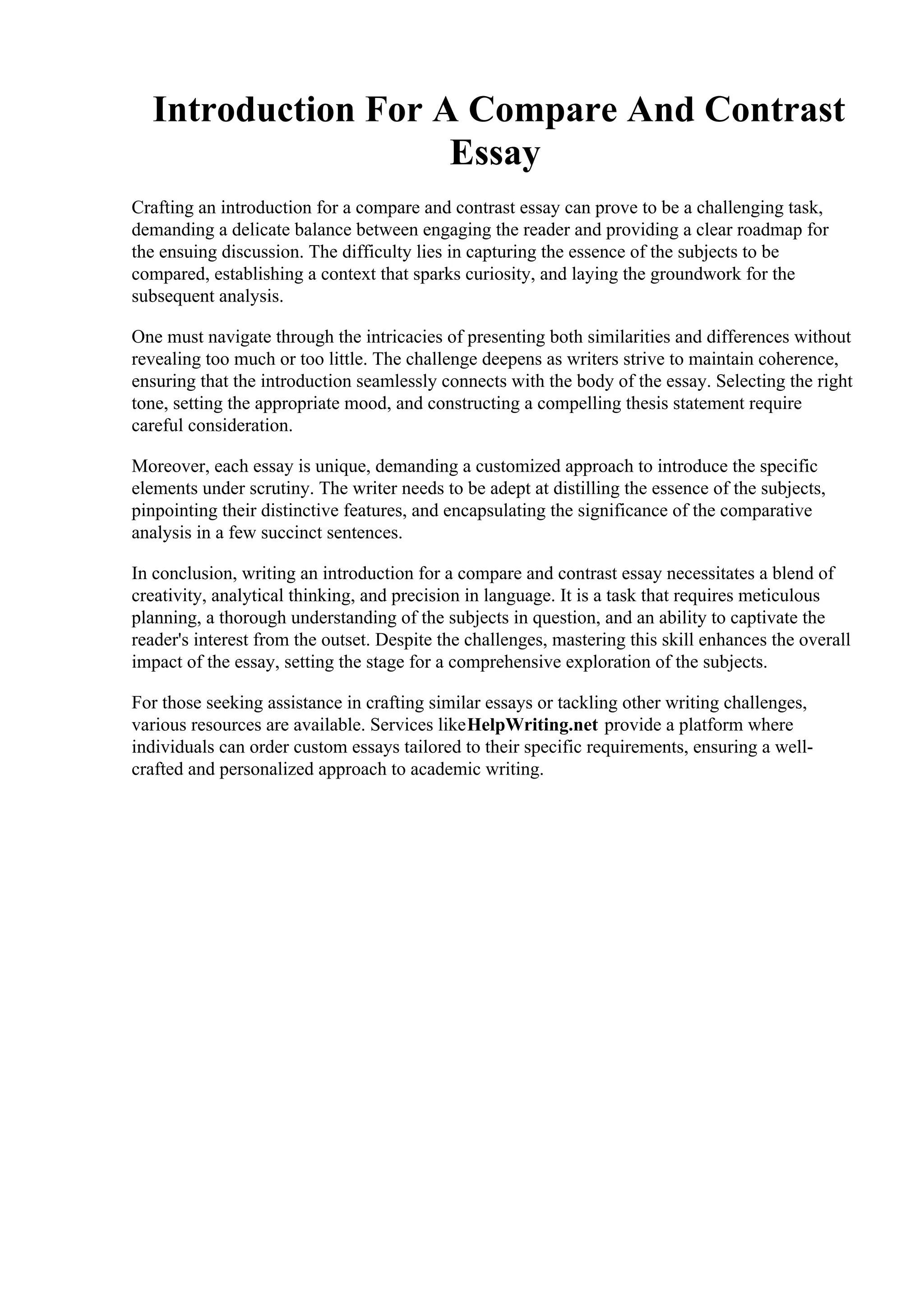 Introduction For A Compare And Contrast Essay | PDF | Movies ...