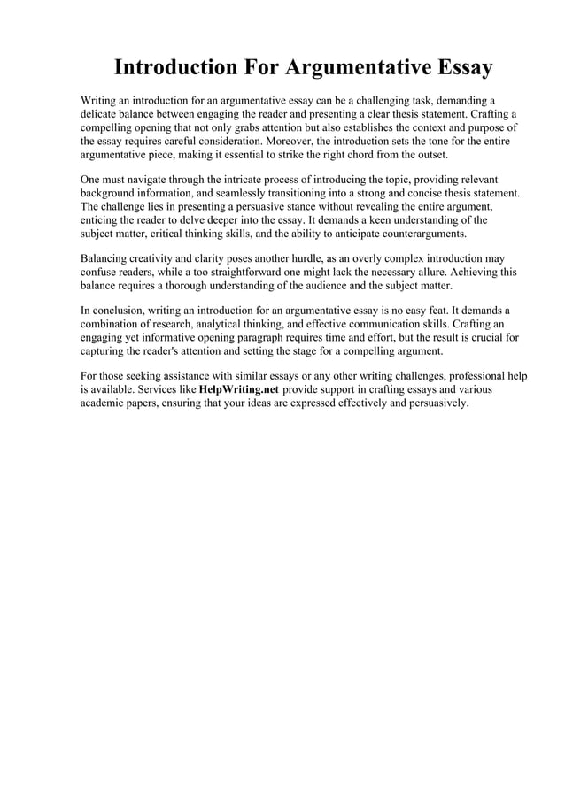 Introduction For Argumentative Essay | PDF