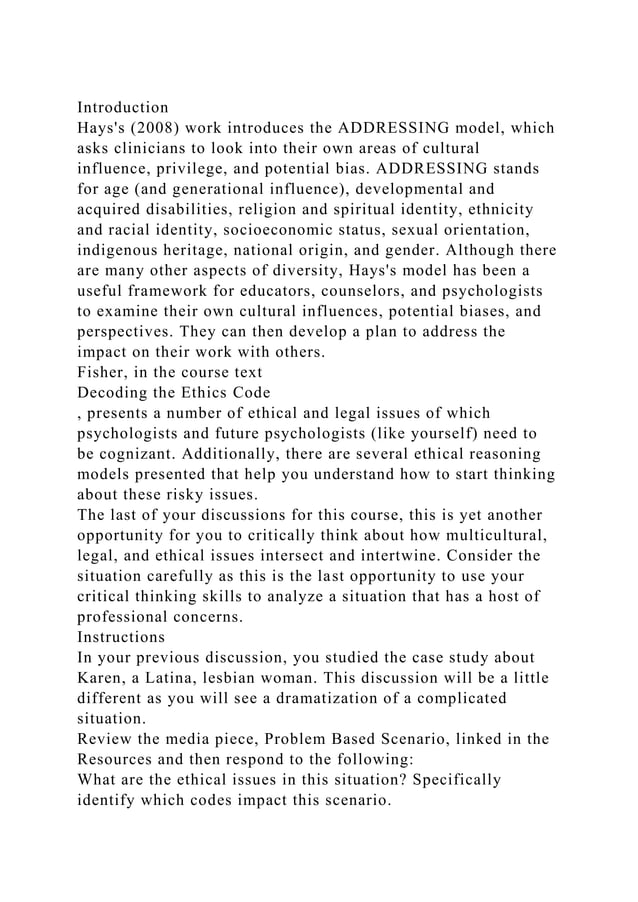 IntroductionHayss (2008) work introduces the ADDRESSING model, wh.docx