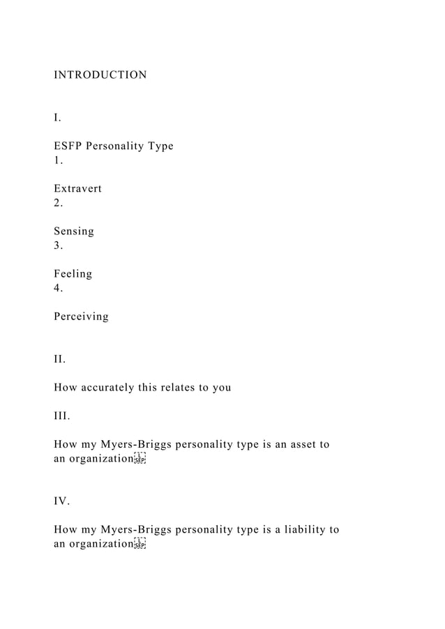 INTRODUCTIONI.ESFP Personality Type1.Extravert2..docx