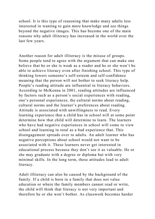 Introduction Illiteracy is the inability to read and write a.docx