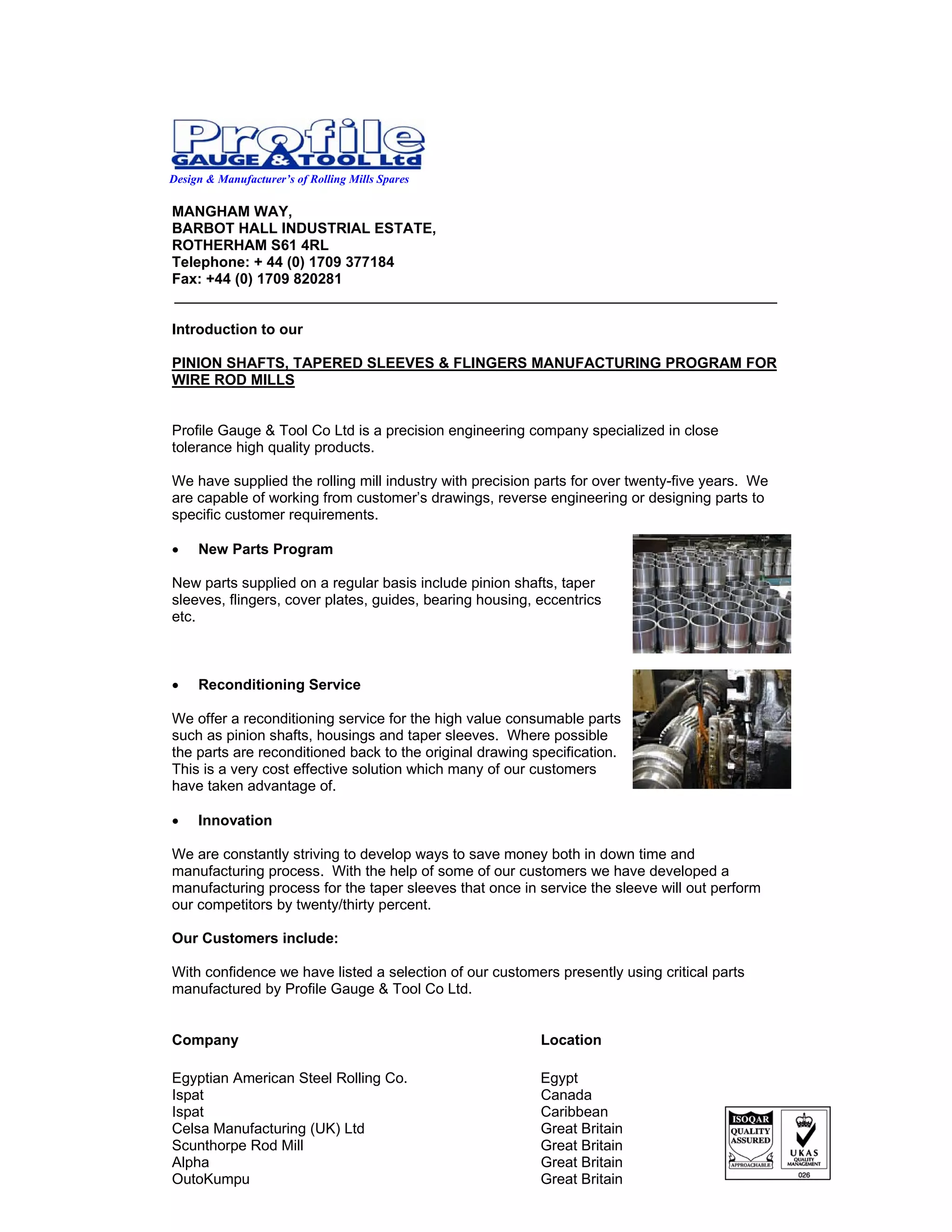 Introduction Letter - Precision Spares for Rolling Mills | PDF