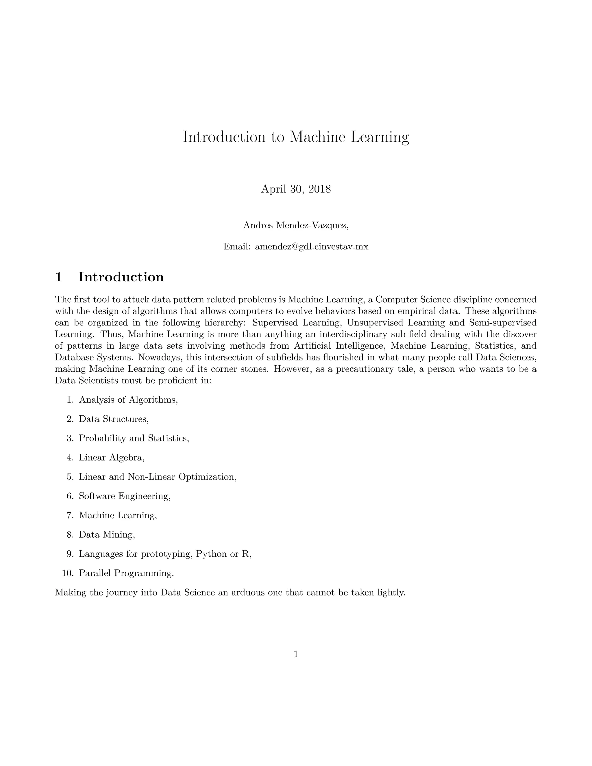 Introduction Machine Learning Syllabus | PDF