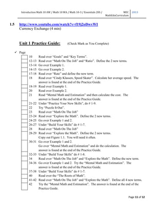 Introduction Math 10 AW / Math 10 WA / Math 10-3 / Essentials 20S | PDF