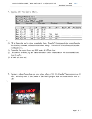 Introduction Math 10 AW / Math 10 WA / Math 10-3 / Essentials 20S | PDF