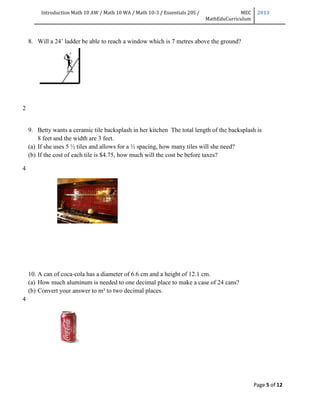 Introduction Math 10 AW / Math 10 WA / Math 10-3 / Essentials 20S | PDF