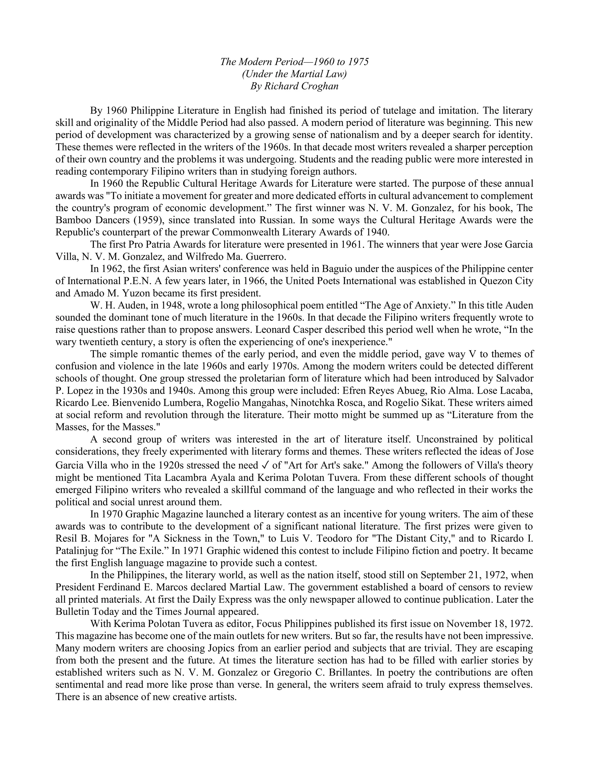 Introduction to Philippine Literature during the Modern Period (Under ...