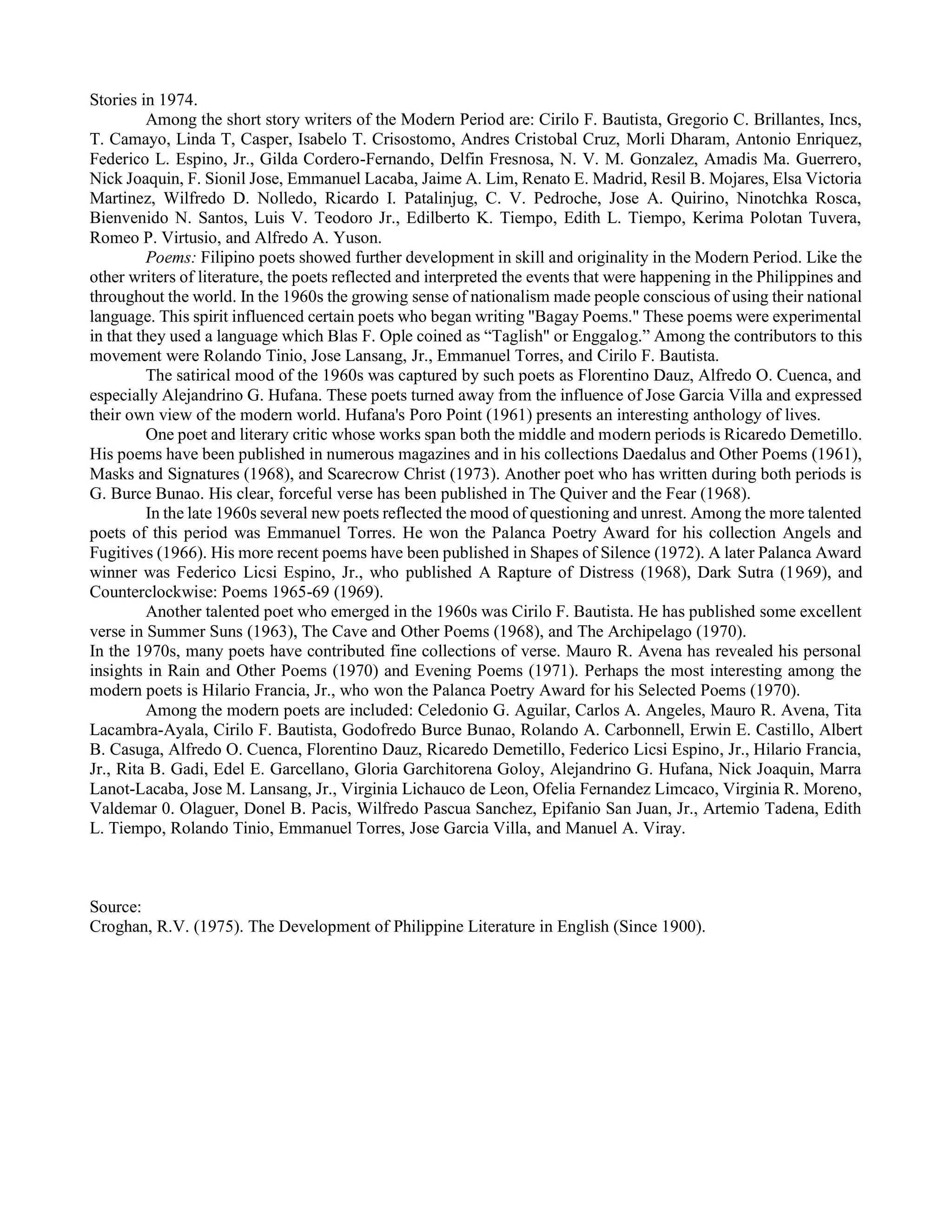 Introduction to Philippine Literature during the Modern Period (Under ...