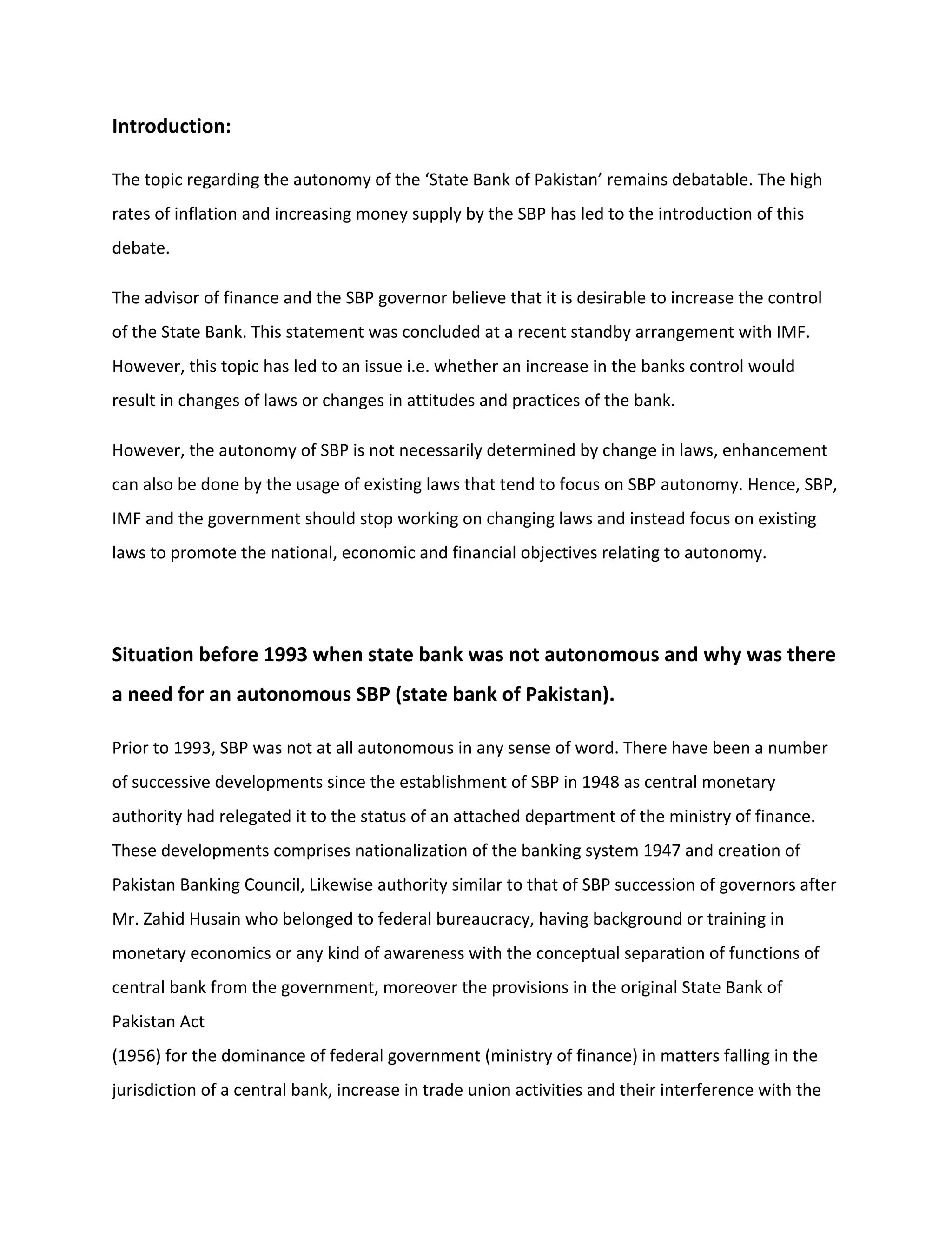 Money & Banking - How Independent is SBP | PDF