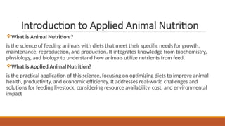 Applied Animal nutrition Introduction Yr | PPTX