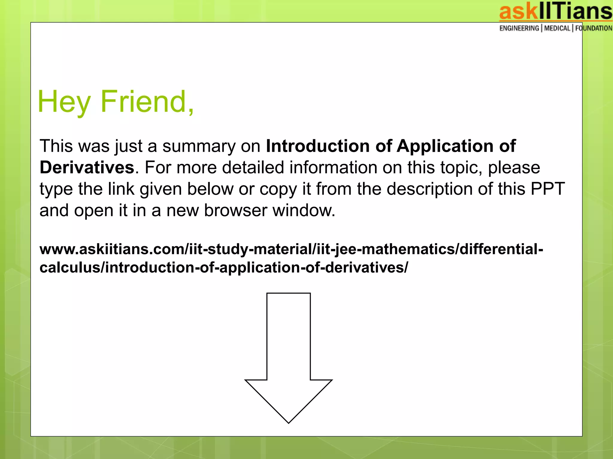 Introduction of Application of Derivatives | Mathematics | PPTX