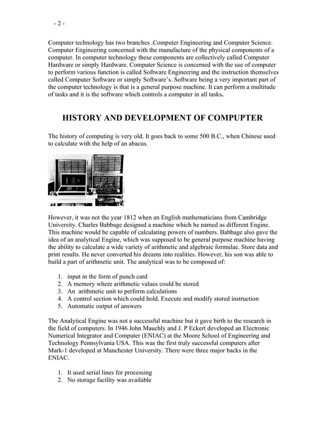 Introduction of computer | DOC | Computing | Technology & Computing