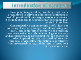 Introduction of computer | PPTX