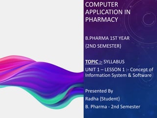 Introduction of computer Unit 1- Computer Application in pharmacy | PPTX