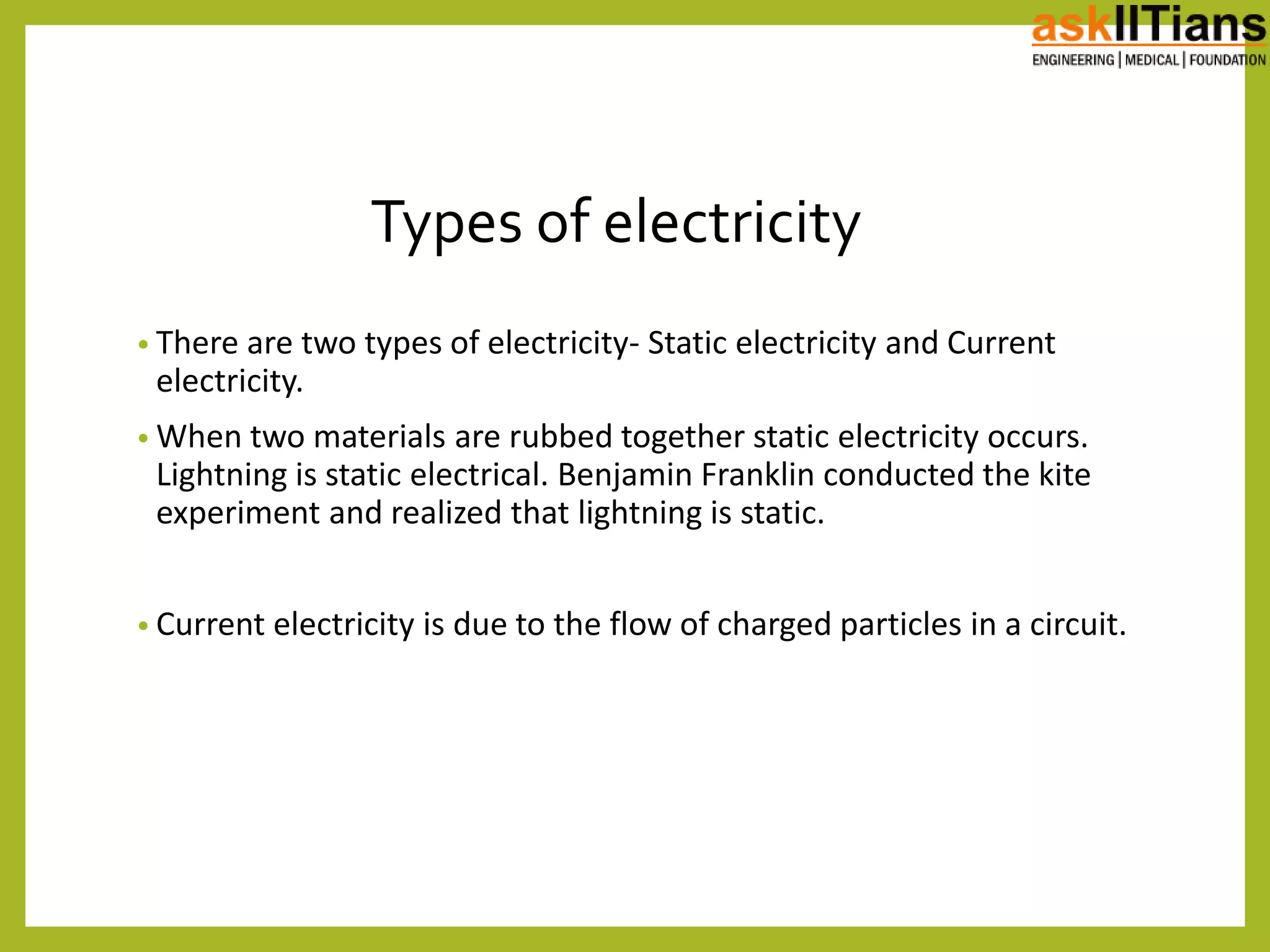 Introduction of Current Electricity | Physics | PPT