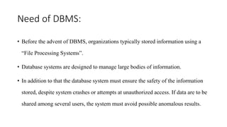 Introduction of dbms | PPTX | Databases | Computer Software and ...