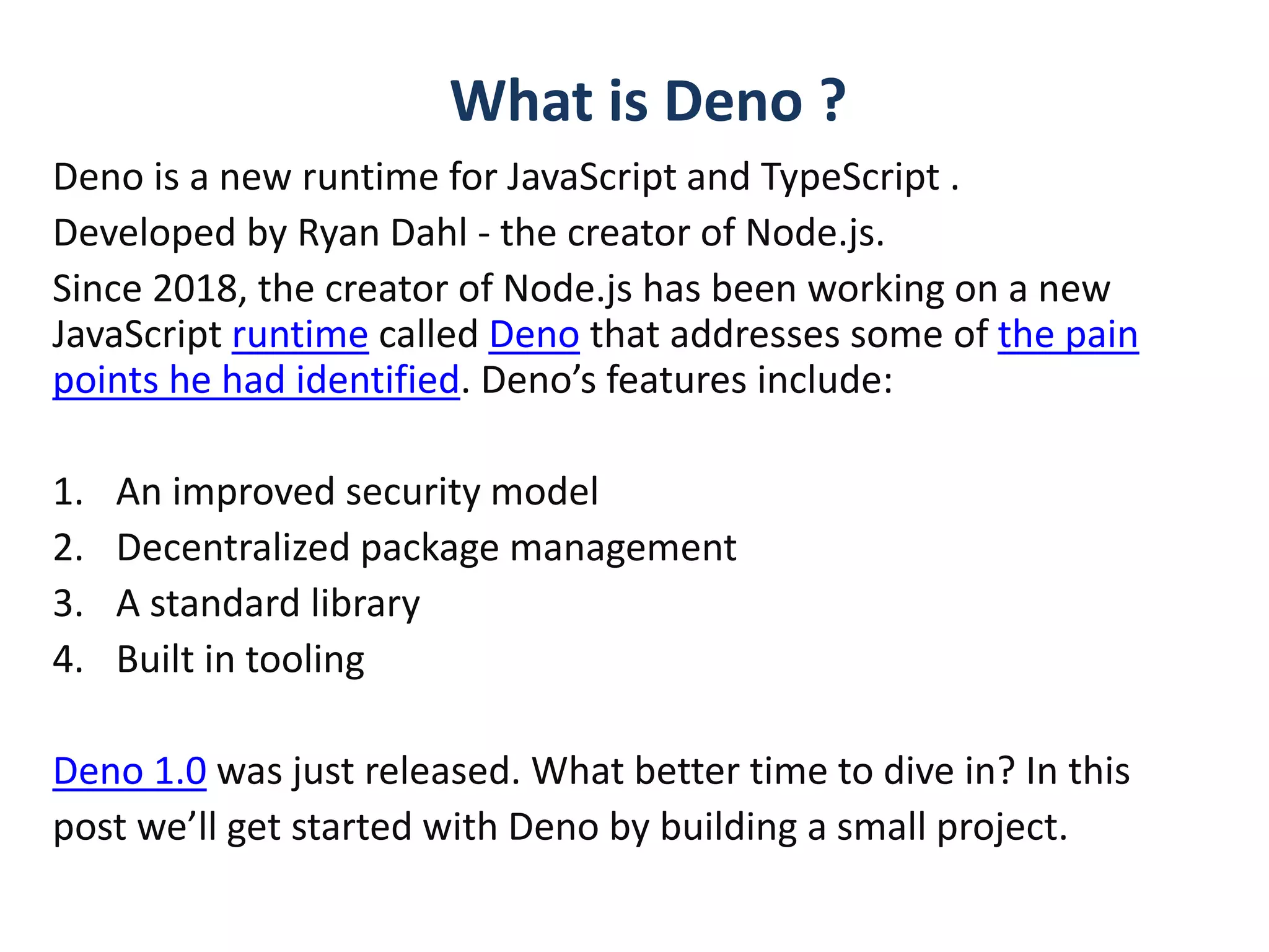 Introduction of deno 1 | PPTX | Web Development | Internet