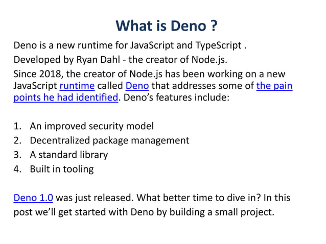 Introduction of deno 1 | PPTX | Web Development | Internet