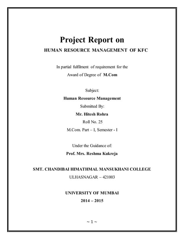 Human Resource Management Of KFC | DOCX | Human Resources | Business