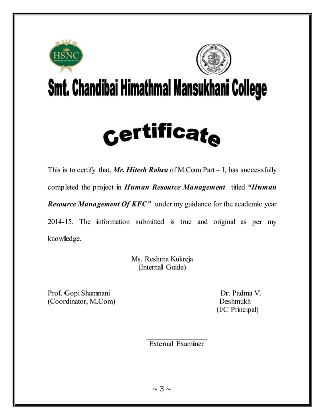 Human Resource Management Of KFC | DOCX | Human Resources | Business