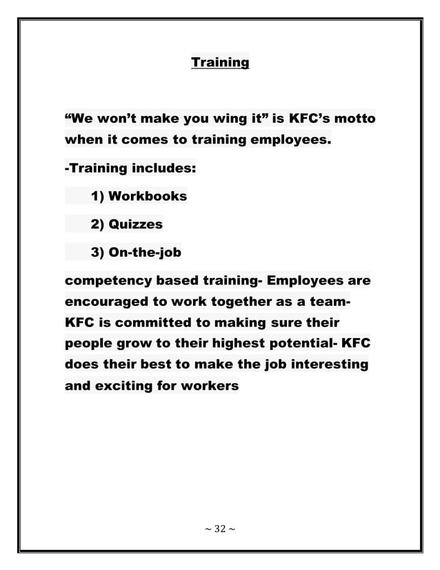 Human Resource Management Of KFC | DOCX | Human Resources | Business