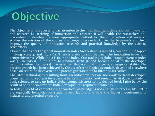 Introduction of irdp