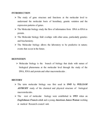 Introduction of molecular biology docs | DOCX
