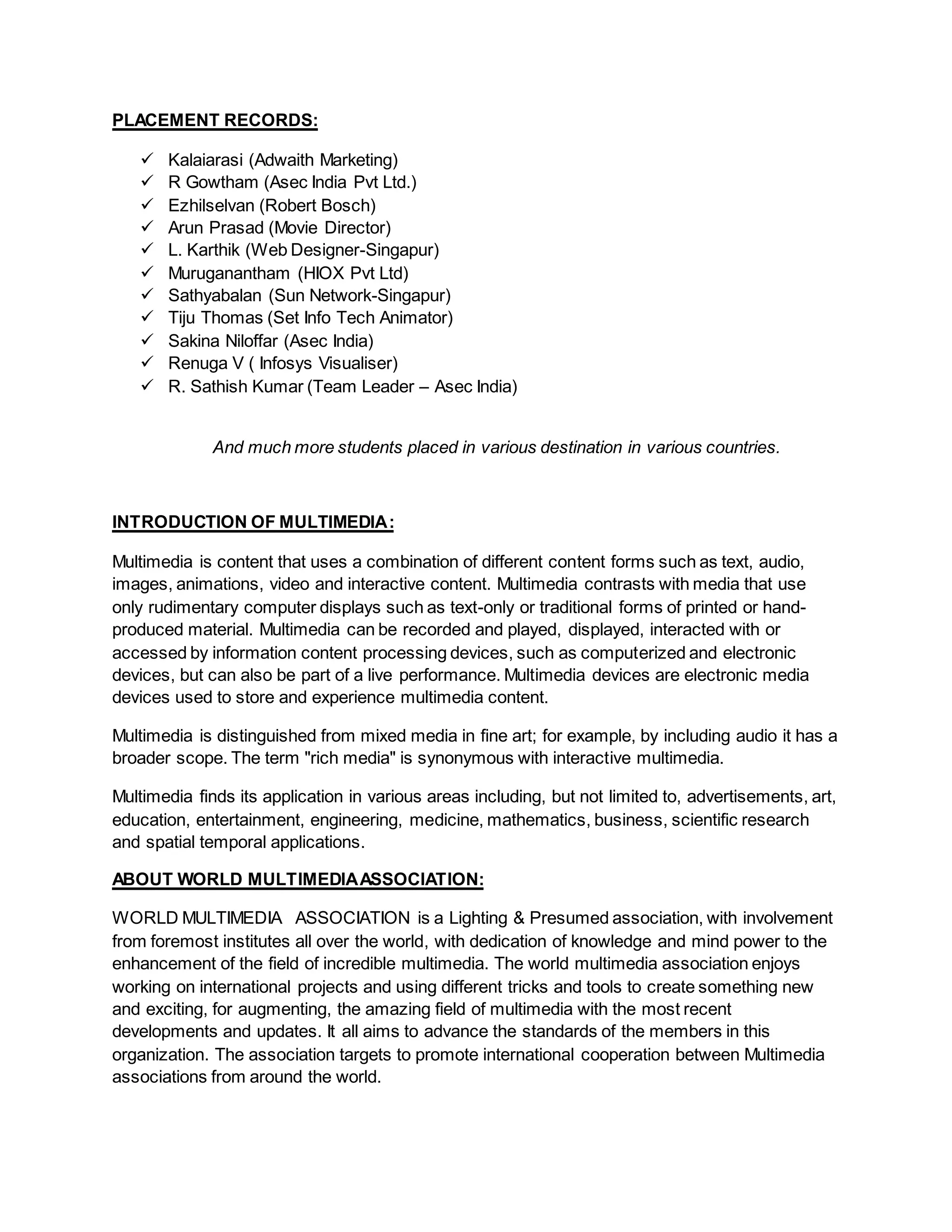 Introduction of multimedia - Adoro Institute of Multimedia | DOCX