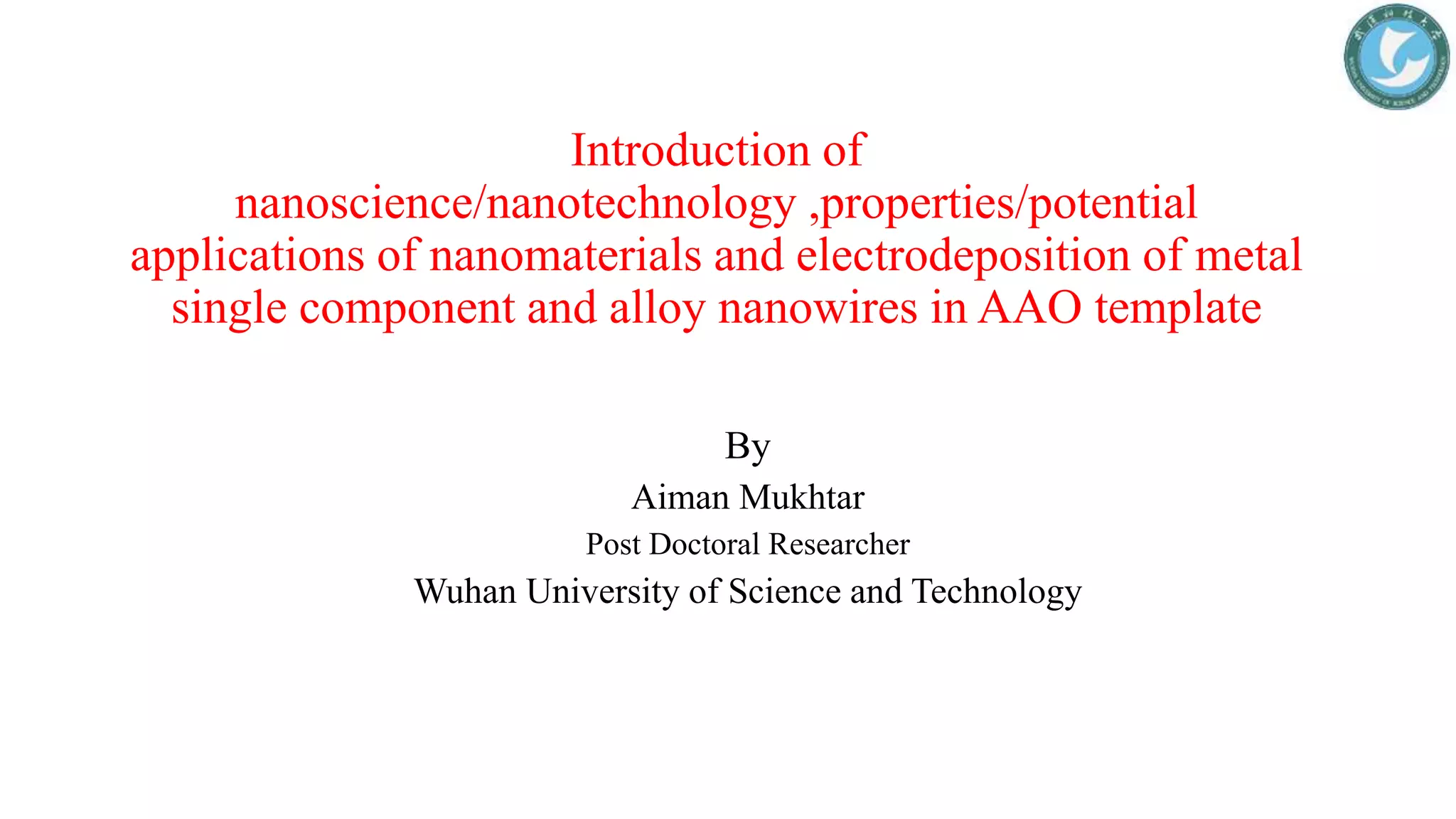 Introduction to nanoscience and nanotechnology | PPTX