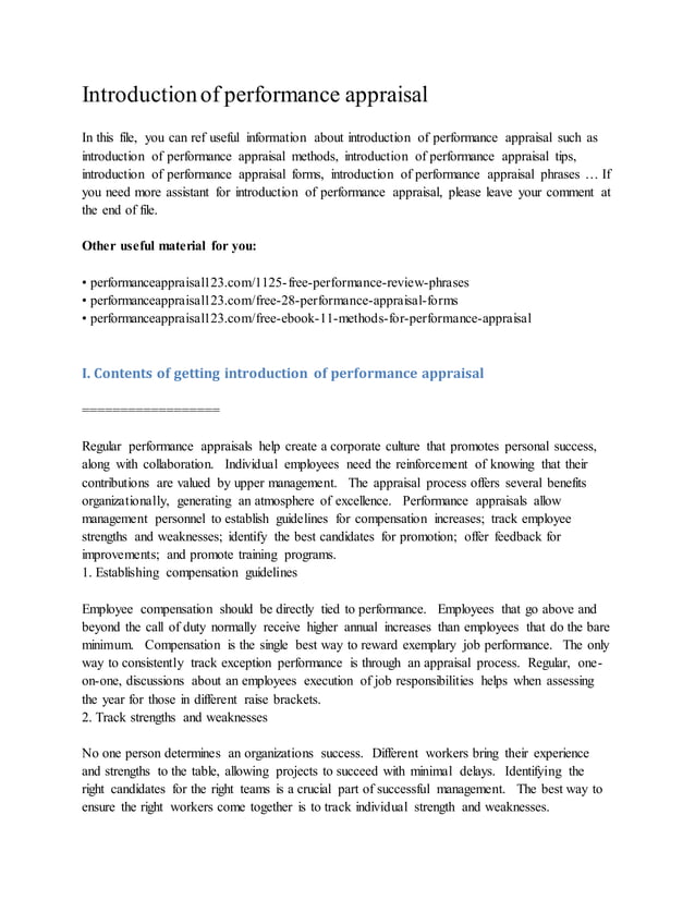 Introduction of performance appraisal | DOCX