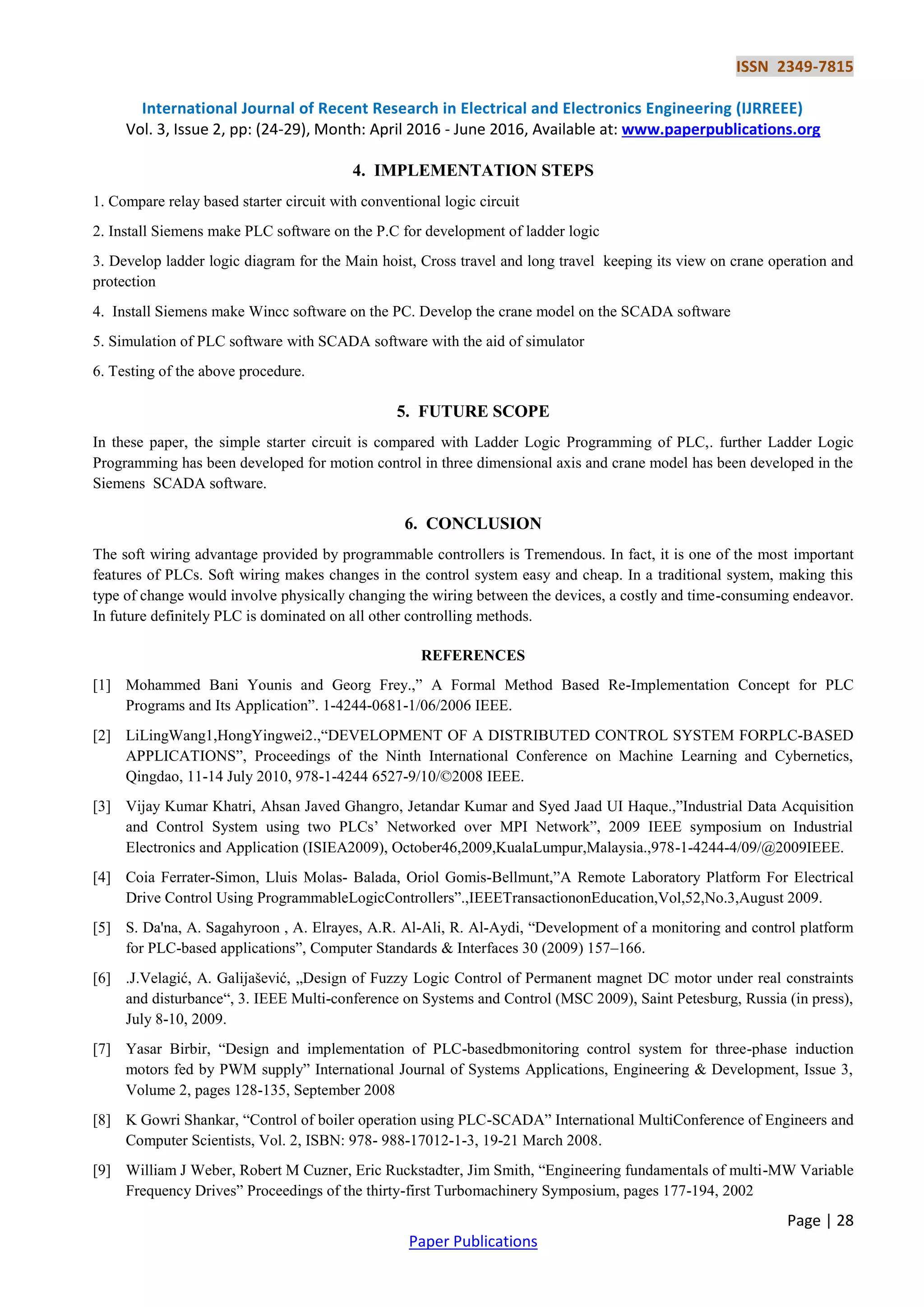 Introduction Of Programmable Logic Controller To Electric Overhead Travelling Crane Pdf