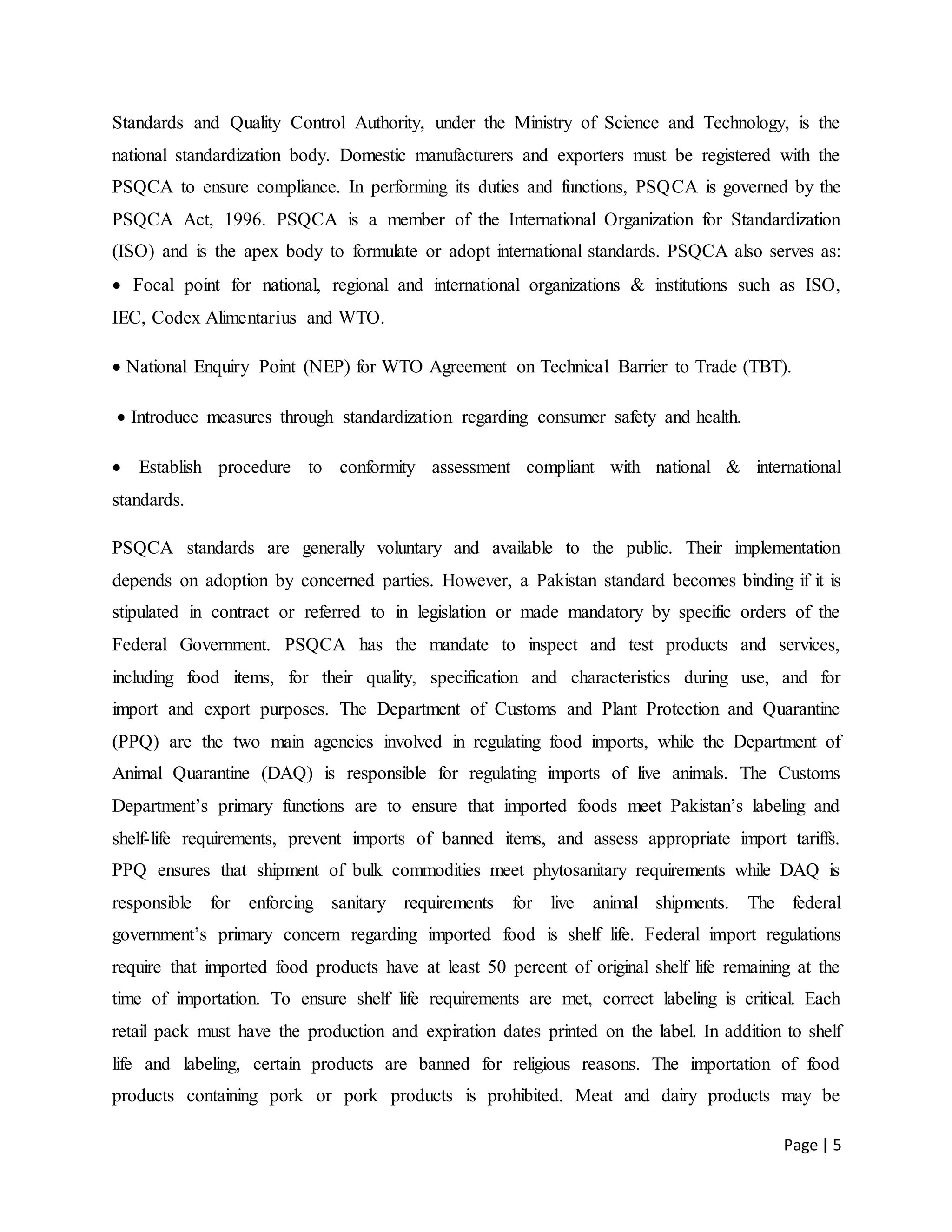 FOOD REGULATORY AUTHORITIES IN PAKISTAN | DOCX