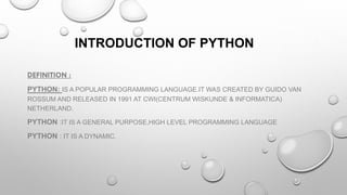 Introduction OF PYTON 01 in programming | PPT