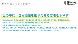 U18 Youth Entrepreneurship Program"StartupBaseU18"のご紹介 | PPT | Free Download