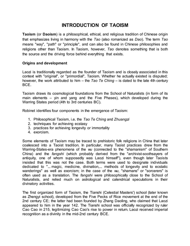 Introduction of taoism | DOCX