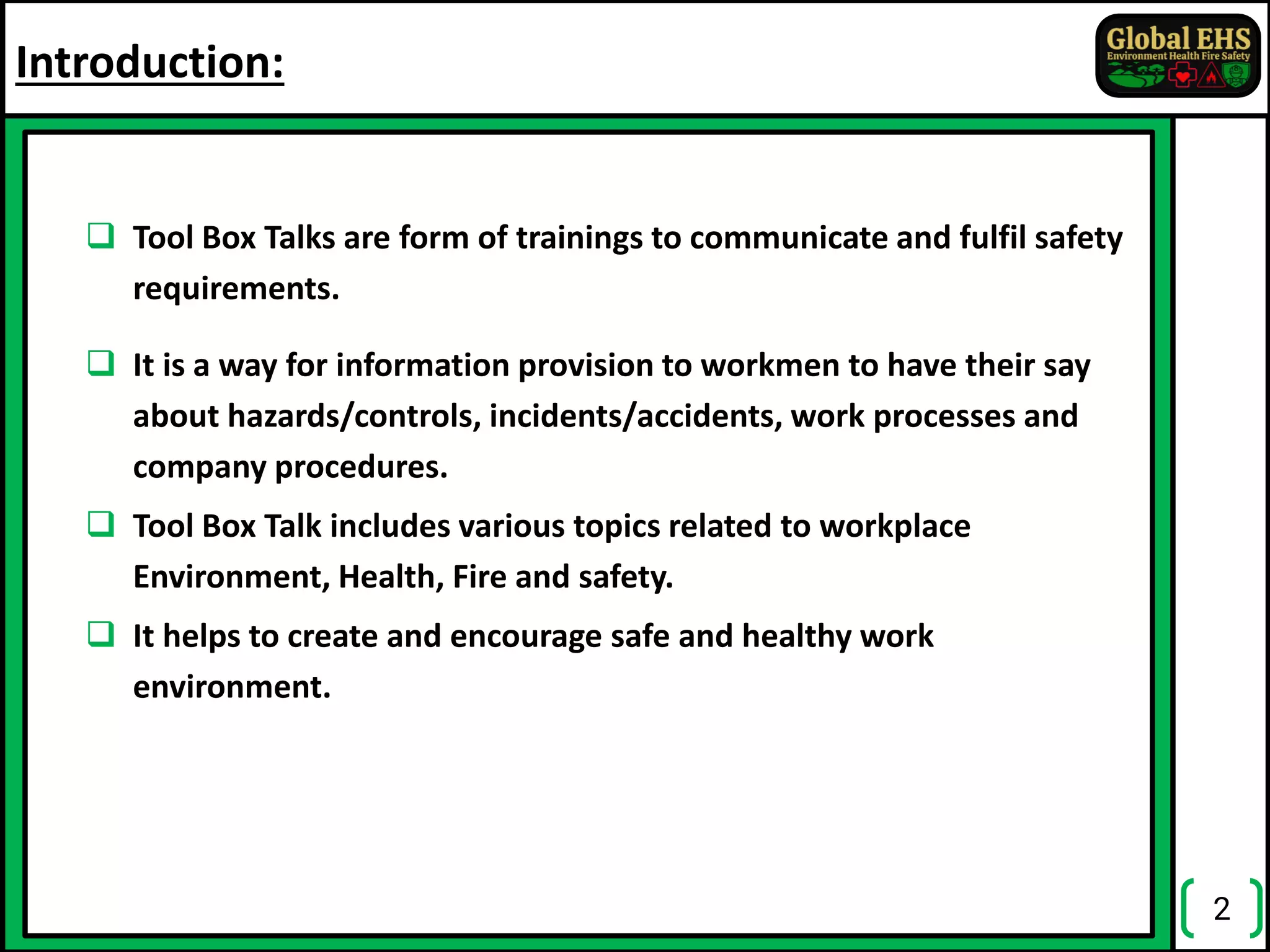 Introduction of Tool Box Talk rev 01 Global EHS TBT 001 PPT.pdf