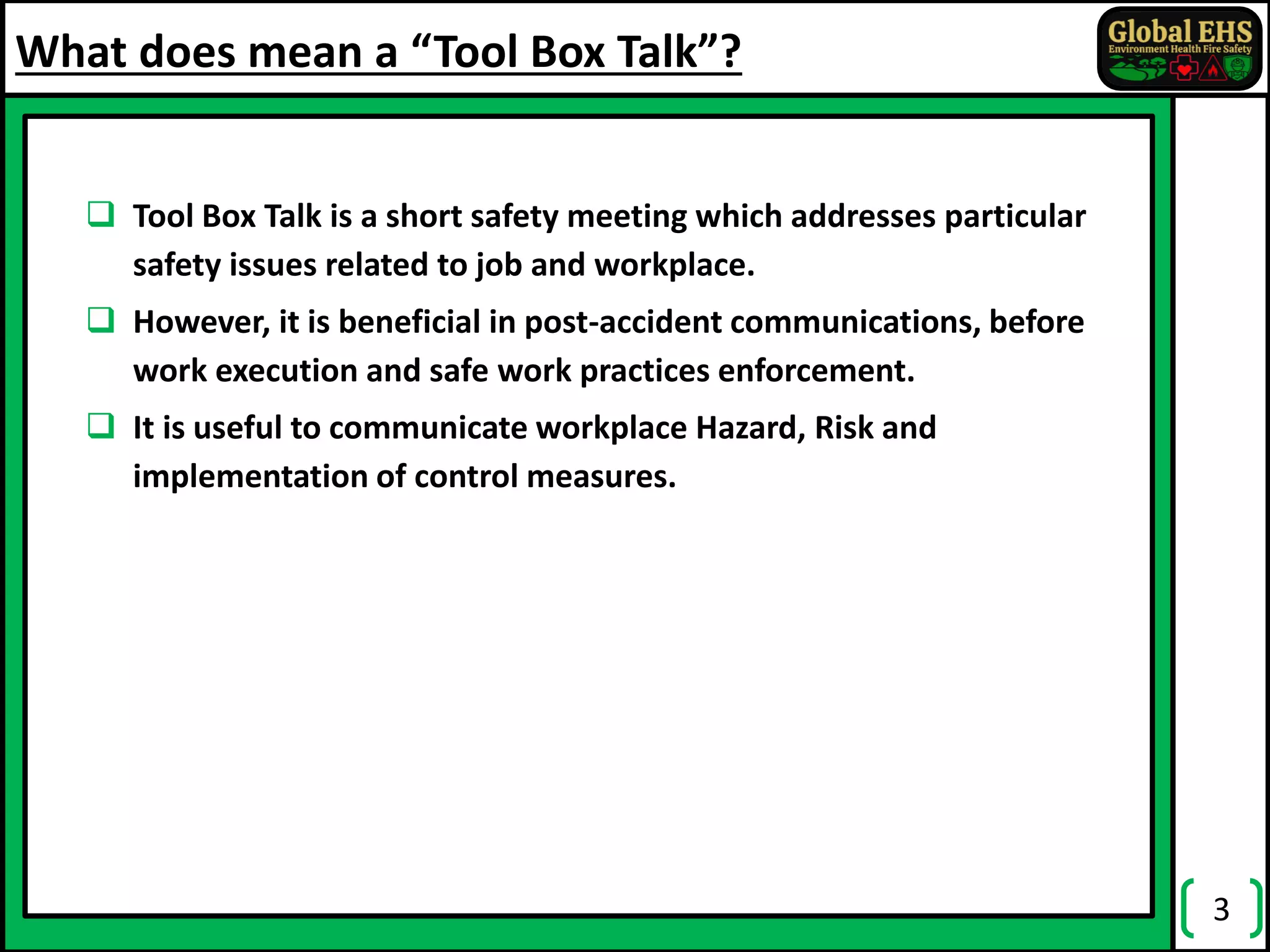 Introduction of Tool Box Talk rev 01 Global EHS TBT 001 PPT.pdf