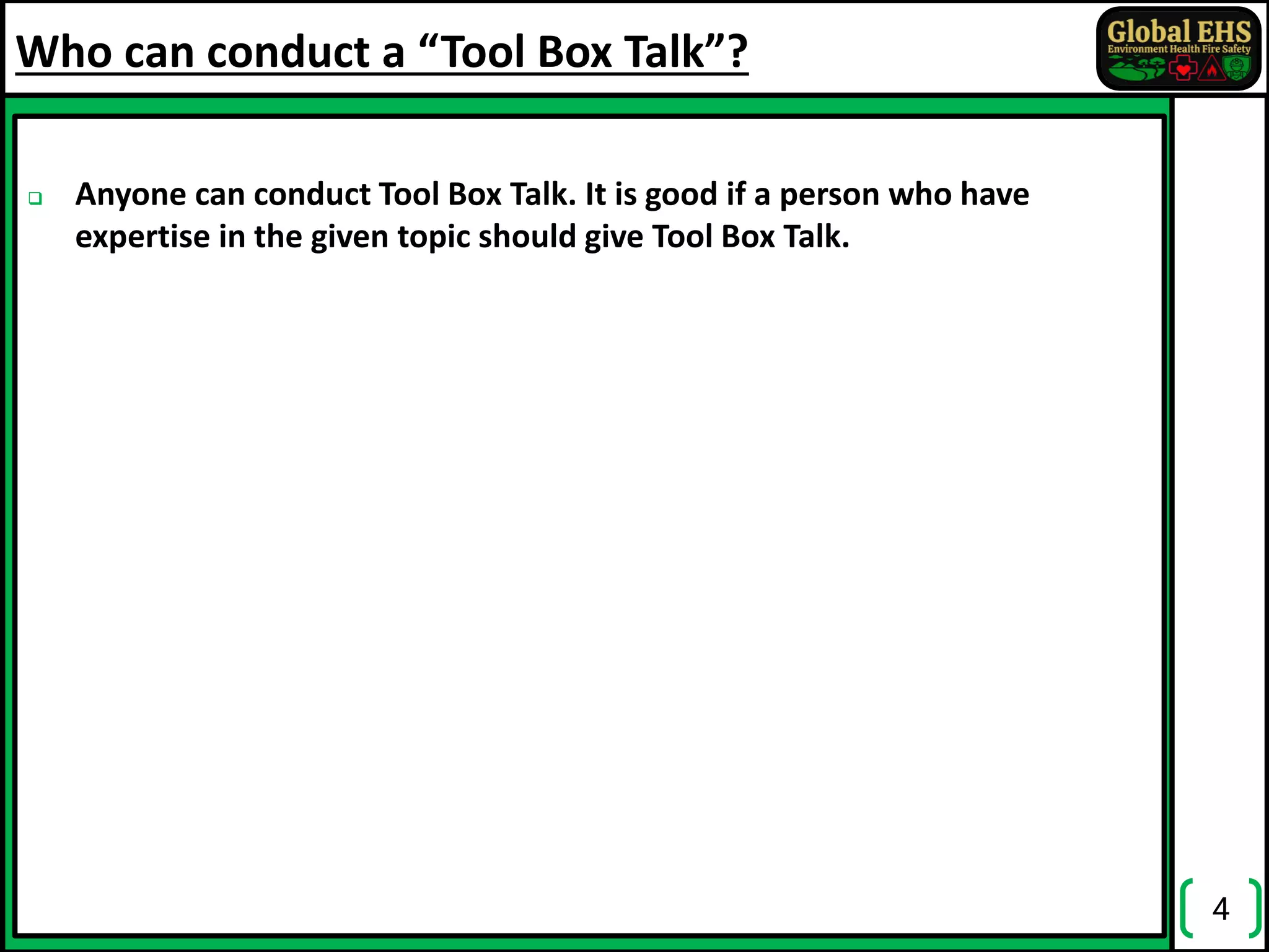 Introduction of Tool Box Talk rev 01 Global EHS TBT 001 PPT.pdf