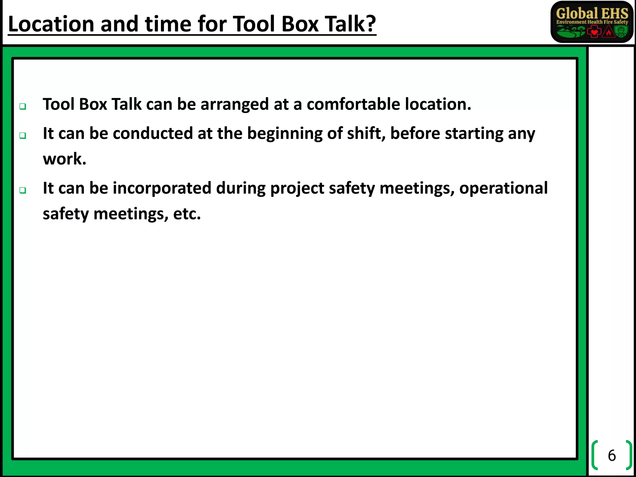 Introduction of Tool Box Talk rev 01 Global EHS TBT 001 PPT.pdf
