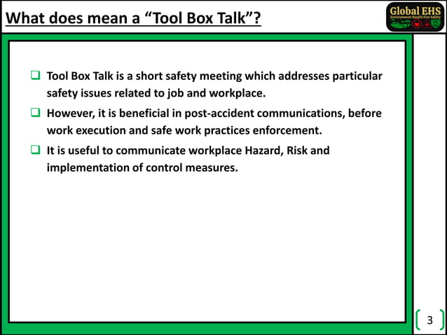 Introduction of Tool Box Talk rev 01 Global EHS TBT 001 PPT.pdf